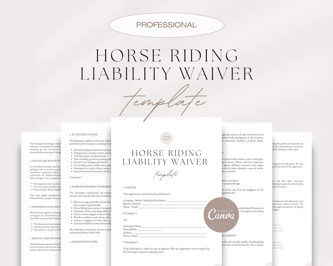 Horse Riding Liability Waiver, Equestrian Release, Horseback Riding ...