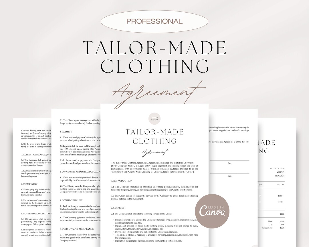 Professional Tailor Made Clothing Agreement, Custom Garment Contract ...