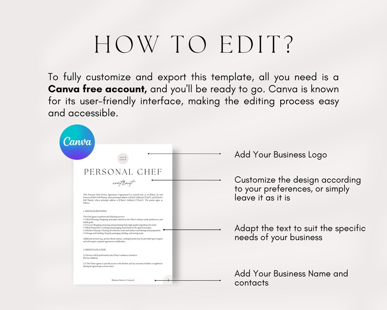 Personal Chef Service Agreement Template, Editable Private Chef ...