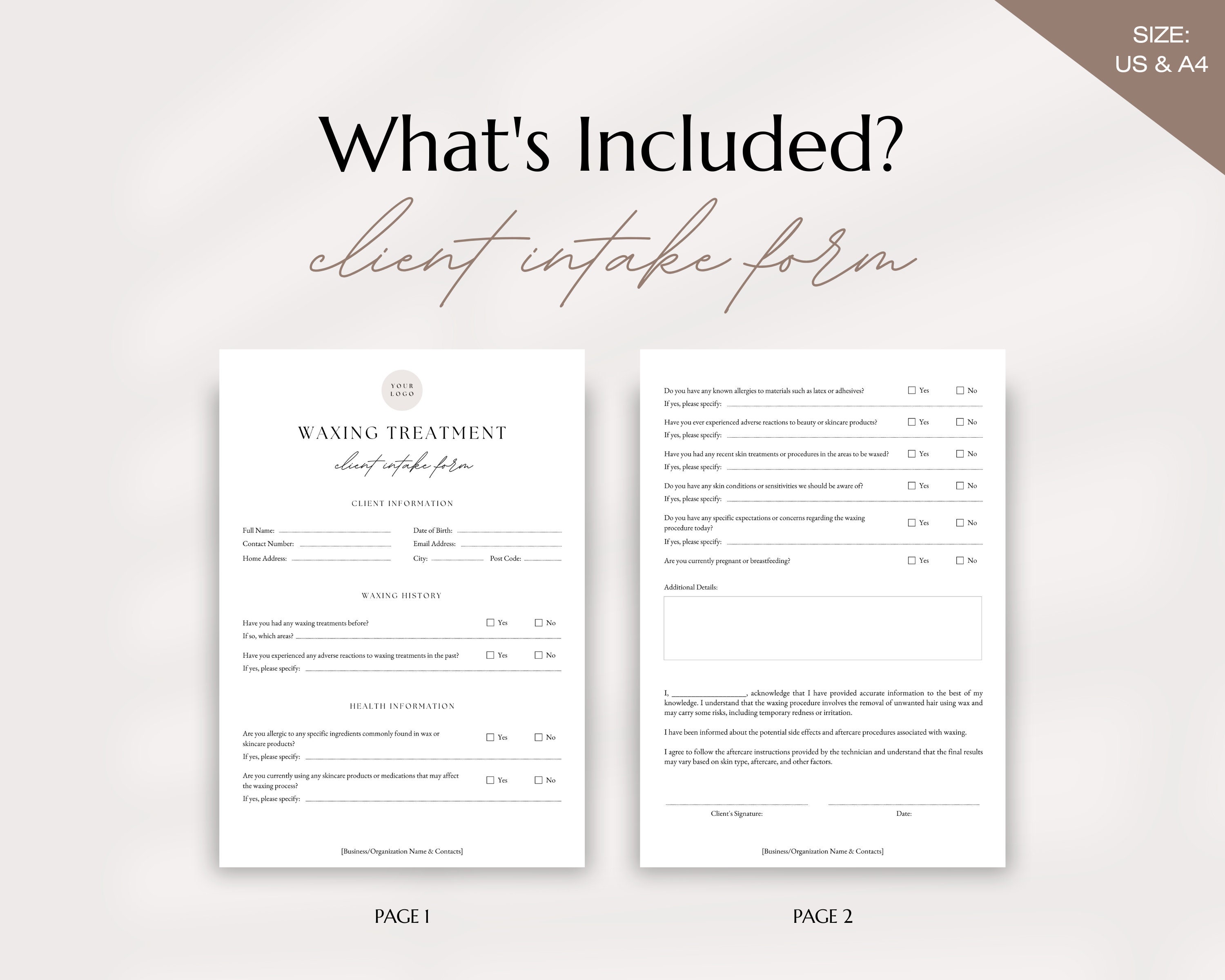 Editable Waxing Treatment Client Intake & Consent Form, Waxing Consent ...