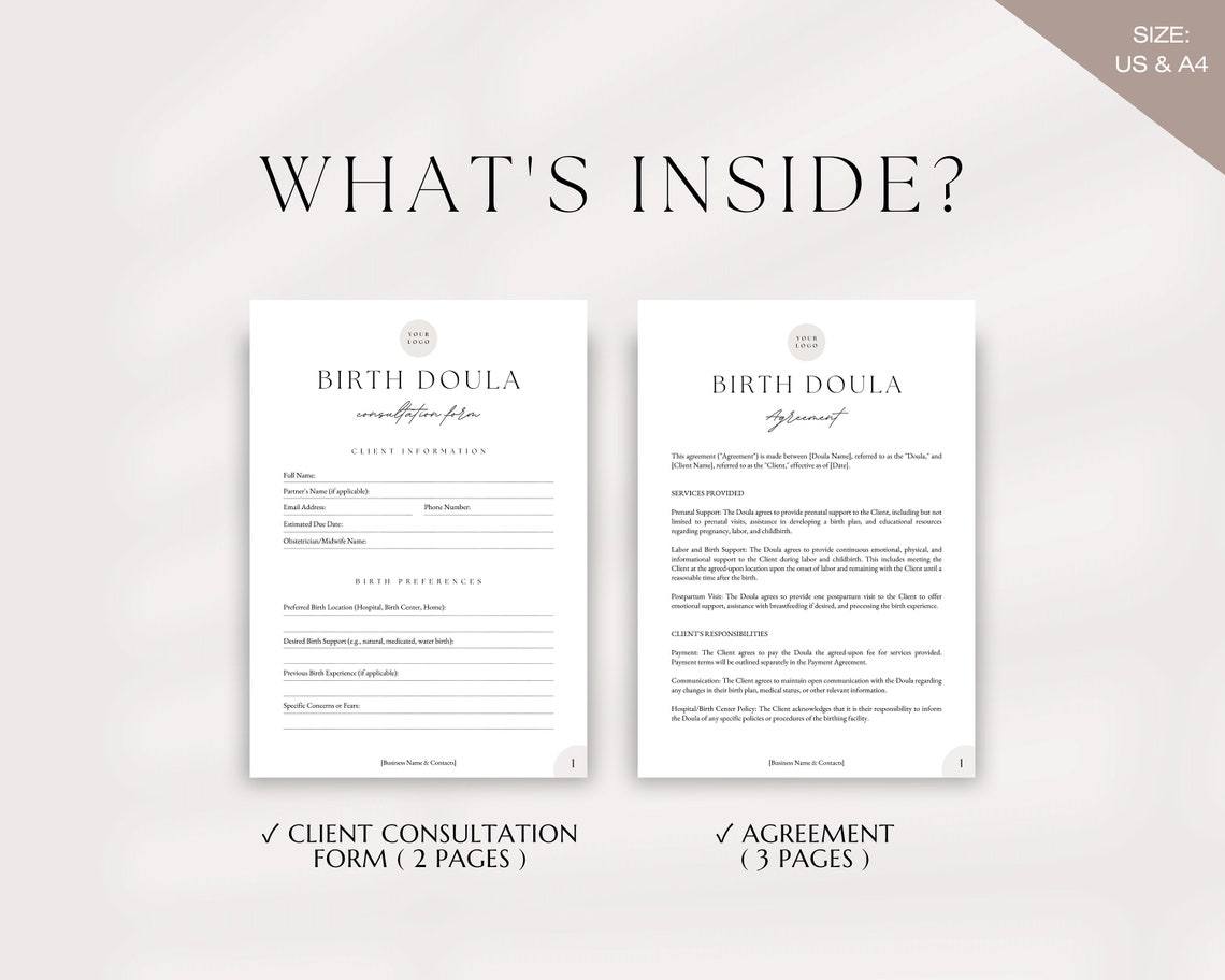 Birth Doula Forms Bundle, Doula Contract, Doula Consultation Form ...