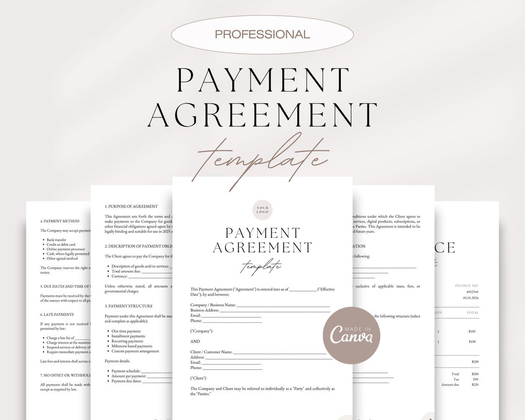 Professional Payment Agreement, Client Payment Terms Contract, Invoice ...