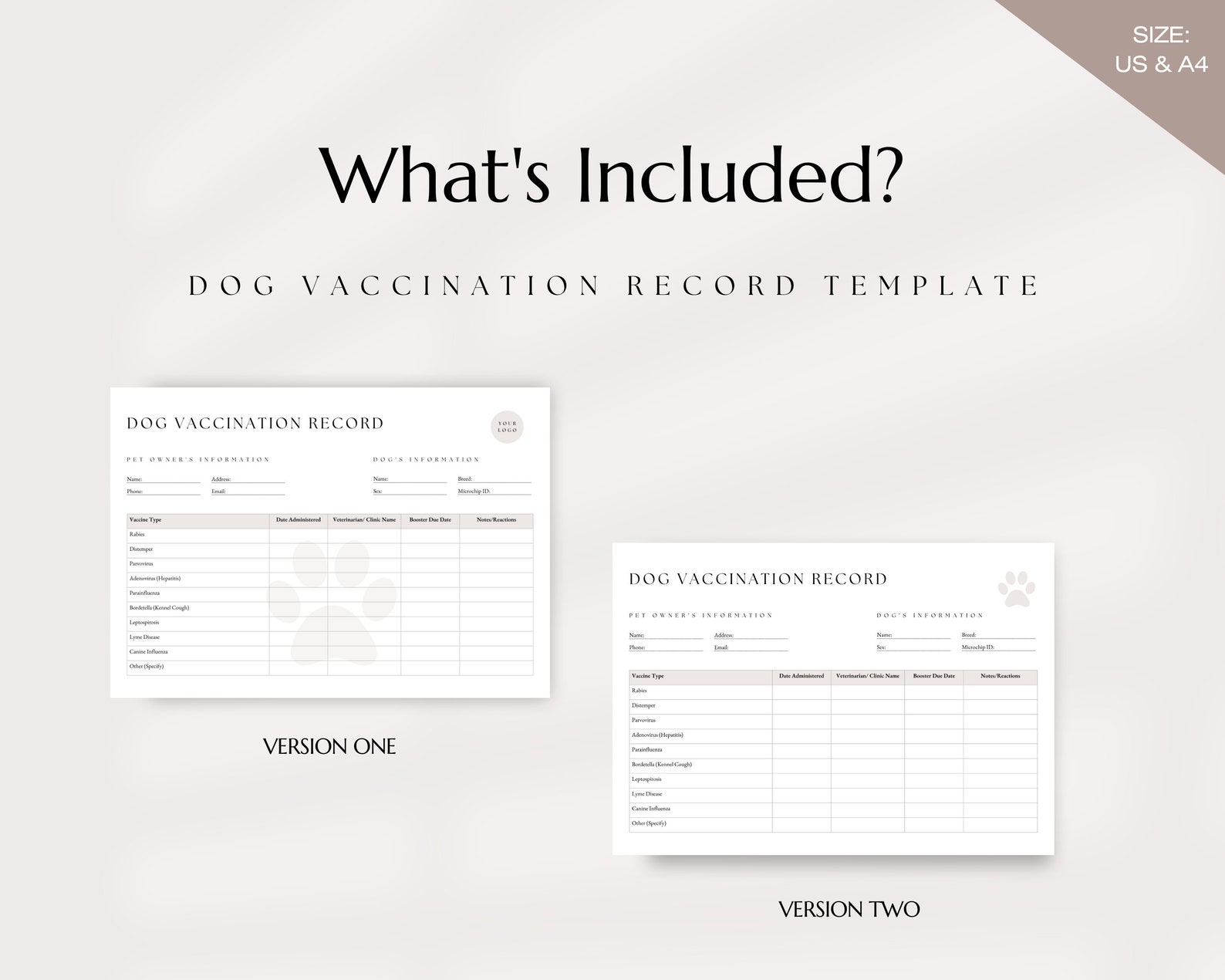 Dog Vaccination Record Template, Puppy Vaccination Record, Pet ...