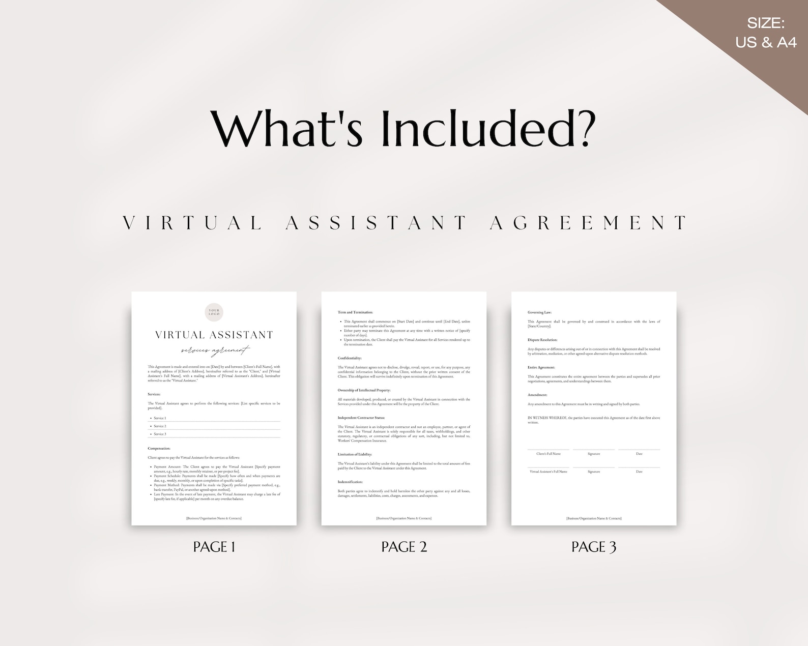 Editable Virtual Assistant Contract, Virtual Assistant Services ...
