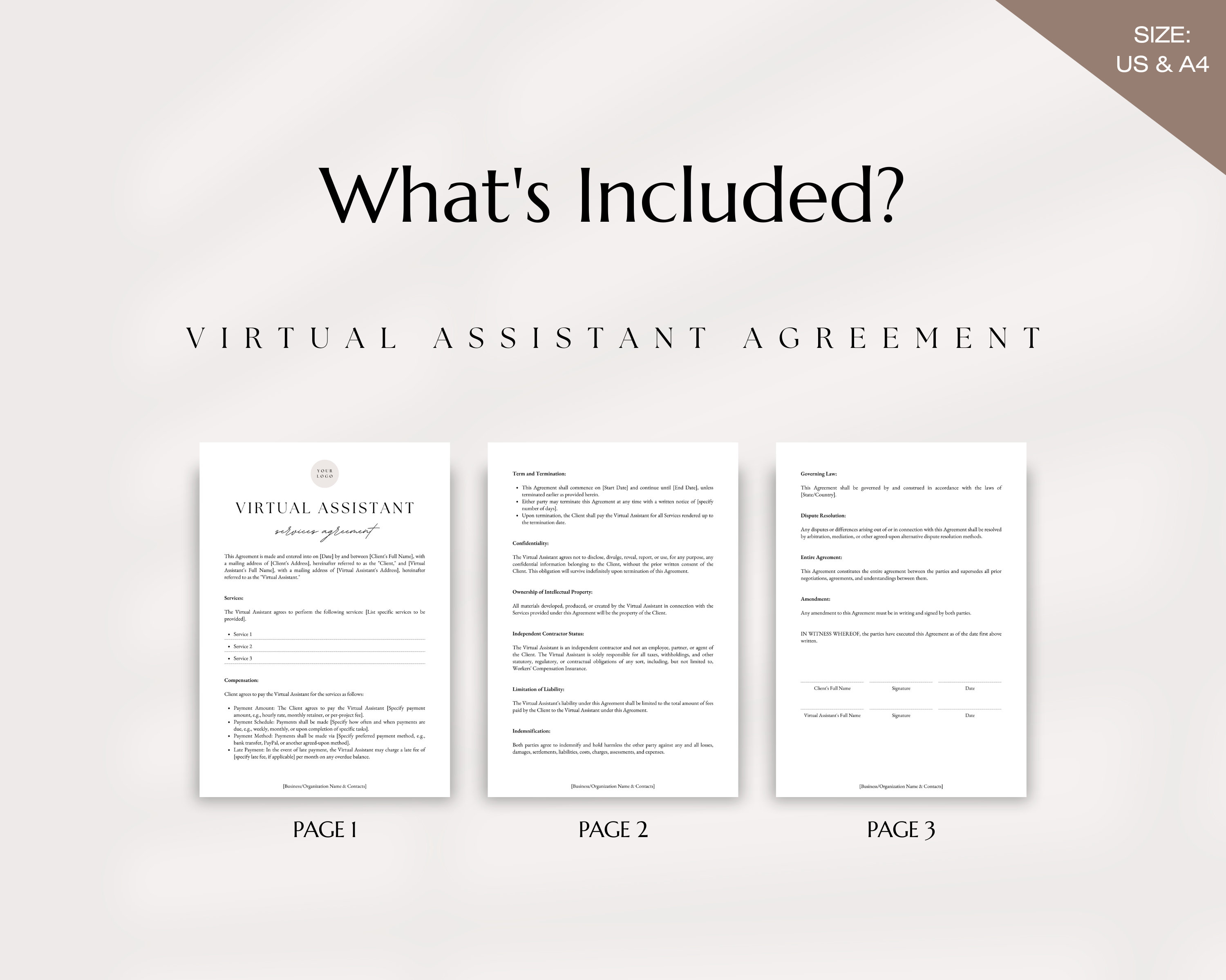 Editable Virtual Assistant Contract, Virtual Assistant Services ...