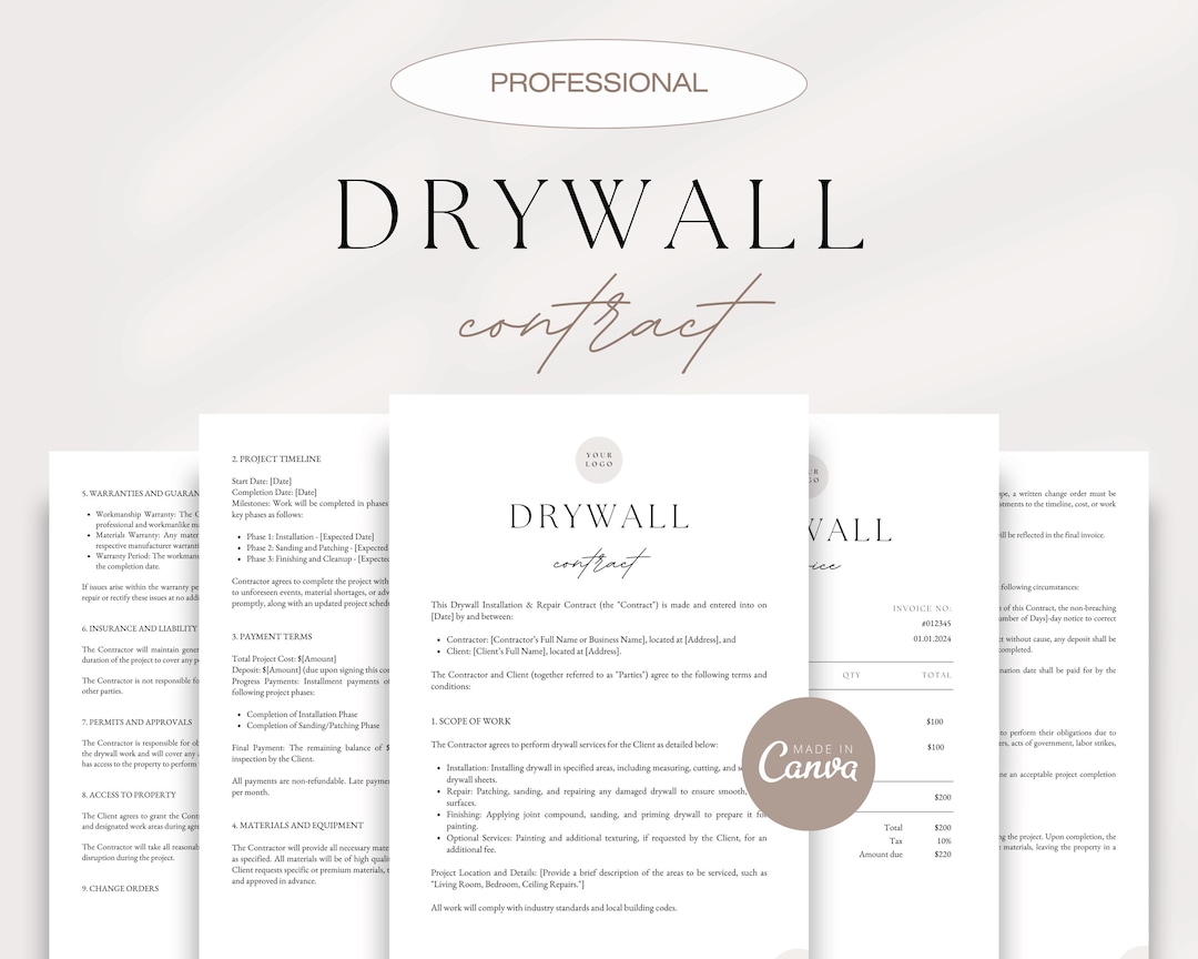 Drywall Contract Template, Drywall Services Agreement for Contractors ...