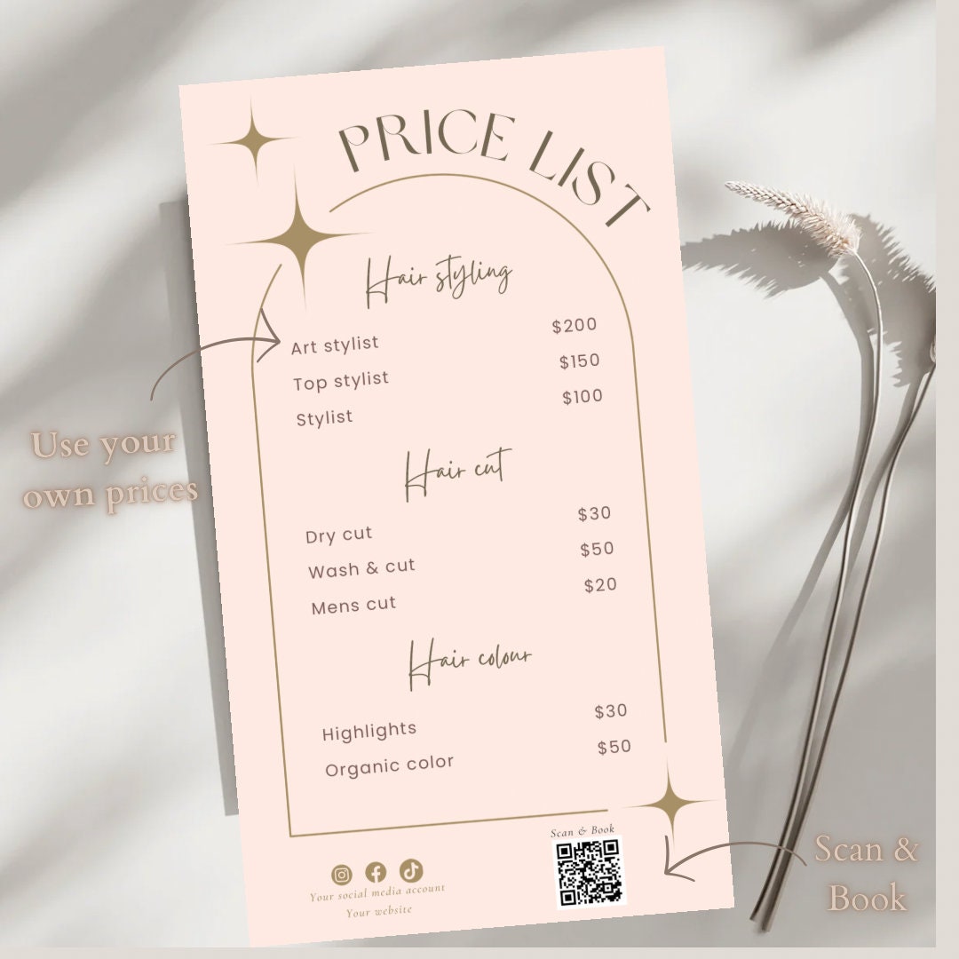 Price List Template for Small Businesses Hair, Beauty and Make-up Scan ...