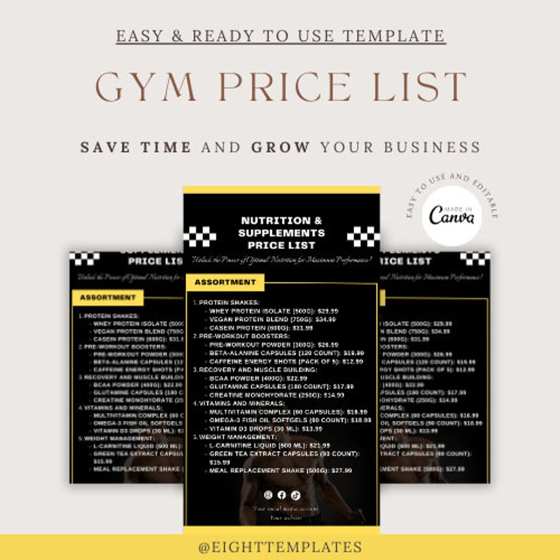Price List Template Editable in Canva Nutrition & Supplements Instant ...