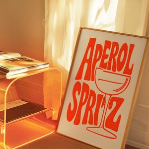 Aperol Spritz Print Red Wall Art Bar Cart Prints Typographic Retro ...