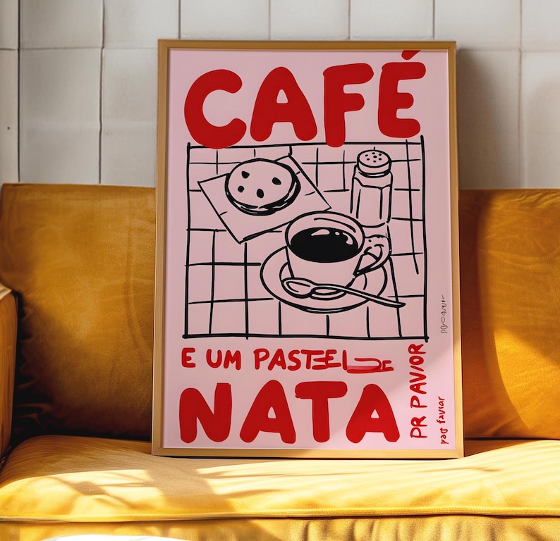 Pastel De Nata Print Pink Wall Art Pink Red Poster Portugal Custard ...