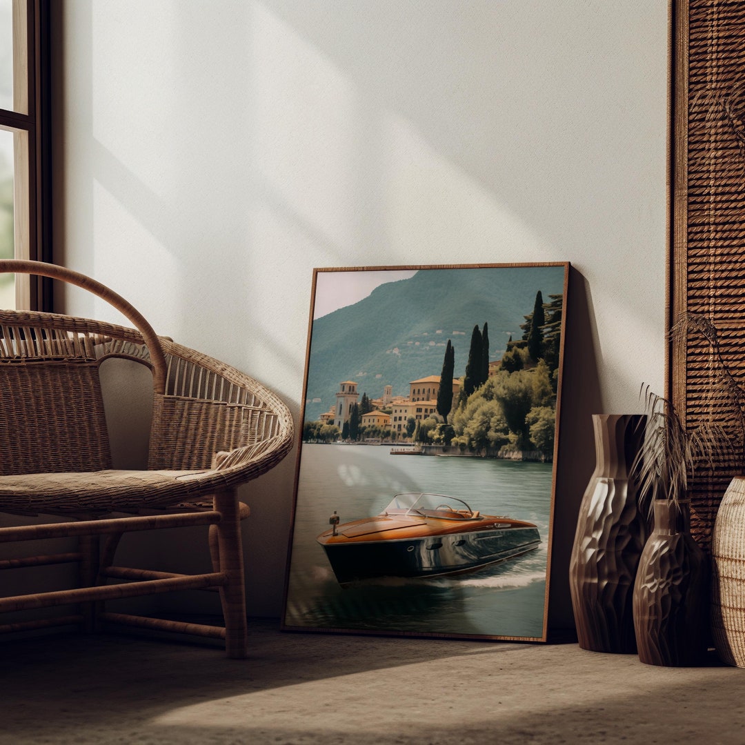 Retro Speedboat Photo, Vintage Private Yacht Wall Art, Lake Como Poster ...