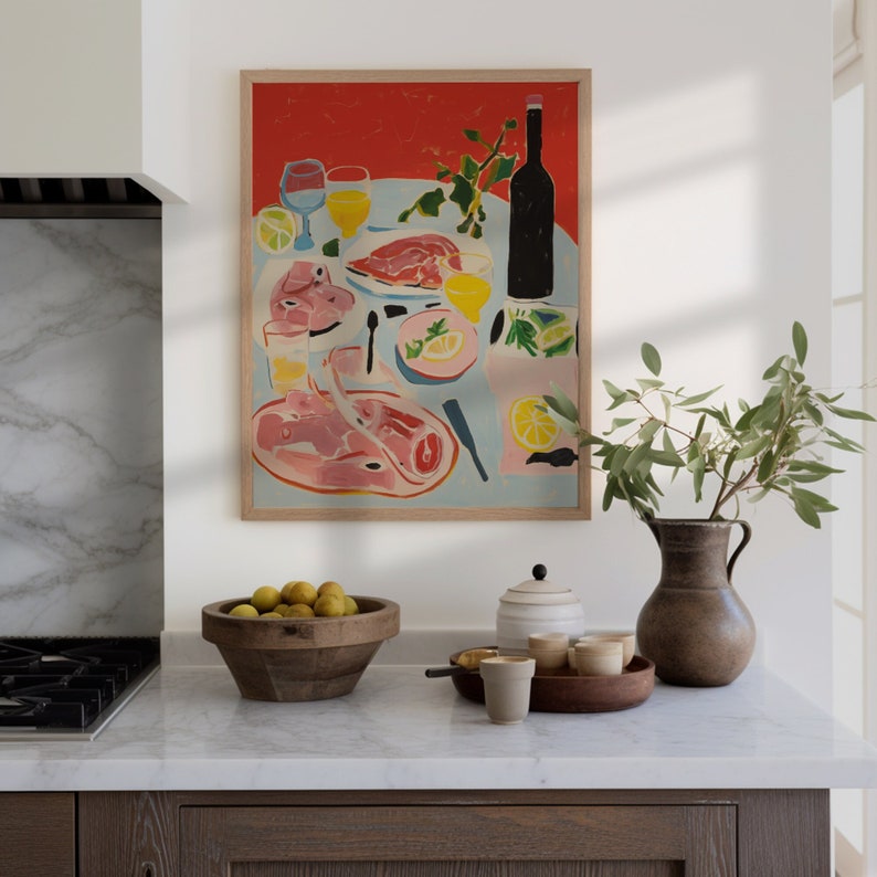 Table Spread Printable Art, Abstract Kitchen Still Life (digital ...