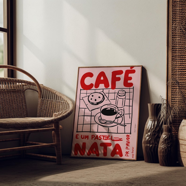 Pastel De Nata Print Pink Wall Art Pink Red Poster Portugal Custard ...