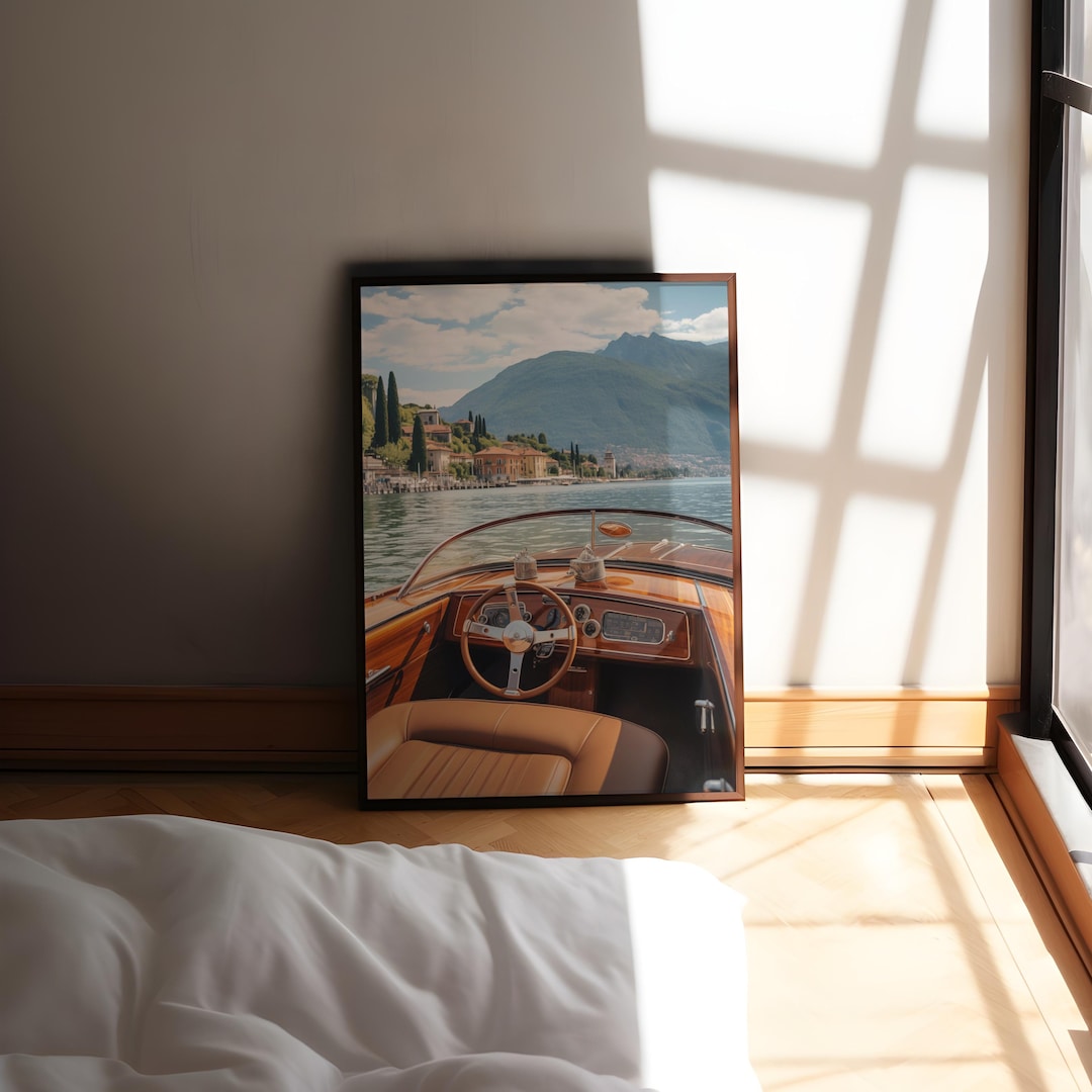 Retro Speedboat Photo Vintage Private Yacht Wall Art Lake Como Poster ...