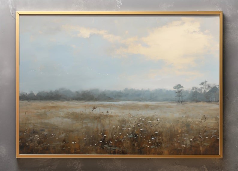 Printable Landscape Oil Painting, Rustic Wall Art, Wildflower Painting ...