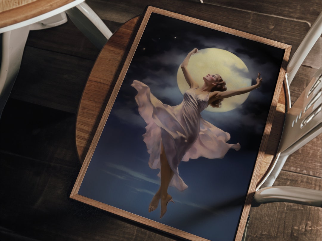 Dancing Girl Moon Wall Art Printable, Moon Poster, Celestial Art Print ...