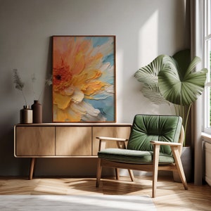 Colourful Floral Wall Art, Orange Wall Art, Colorful Flower, Textured ...