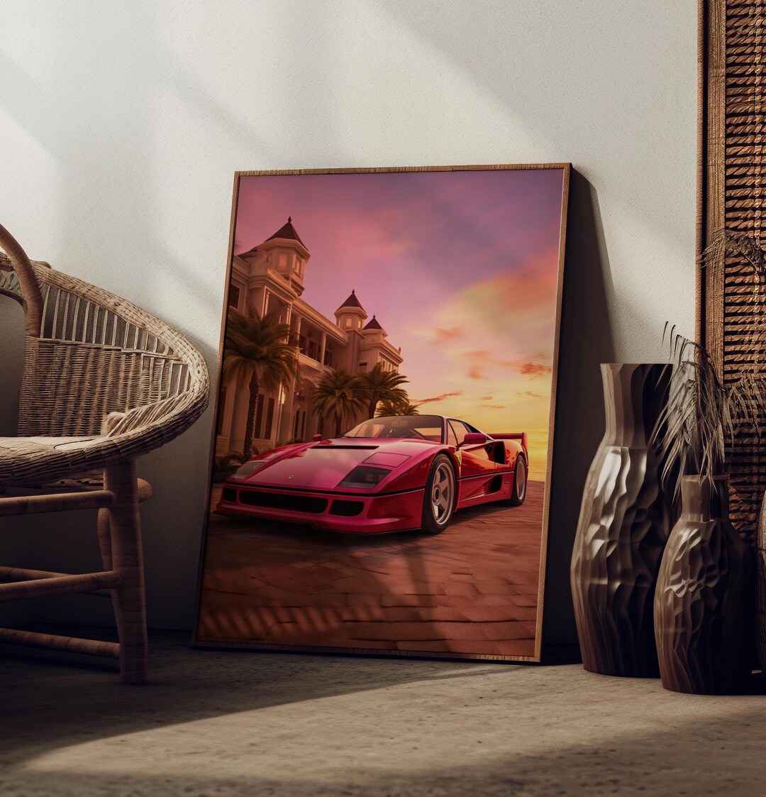 Ferrari F40 Vintage Art Print, Sunset Luxury Car Poster (digital ...