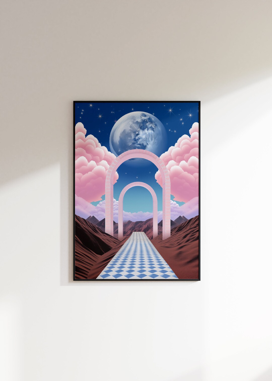 Cosmic Abstract Wall Art, Pink Moon Poster, Retro Collage, Space Poster ...