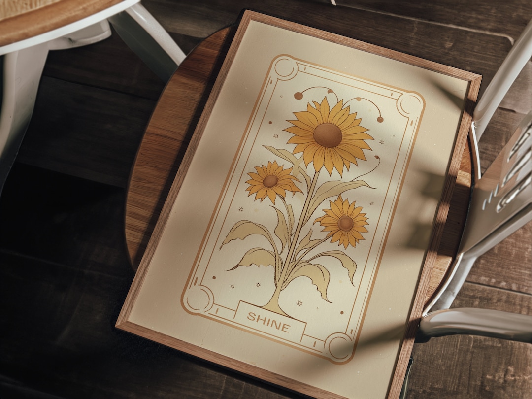 Sunflower Tarot Card Poster Folk Illustration Print, Spiritual Mystical ...