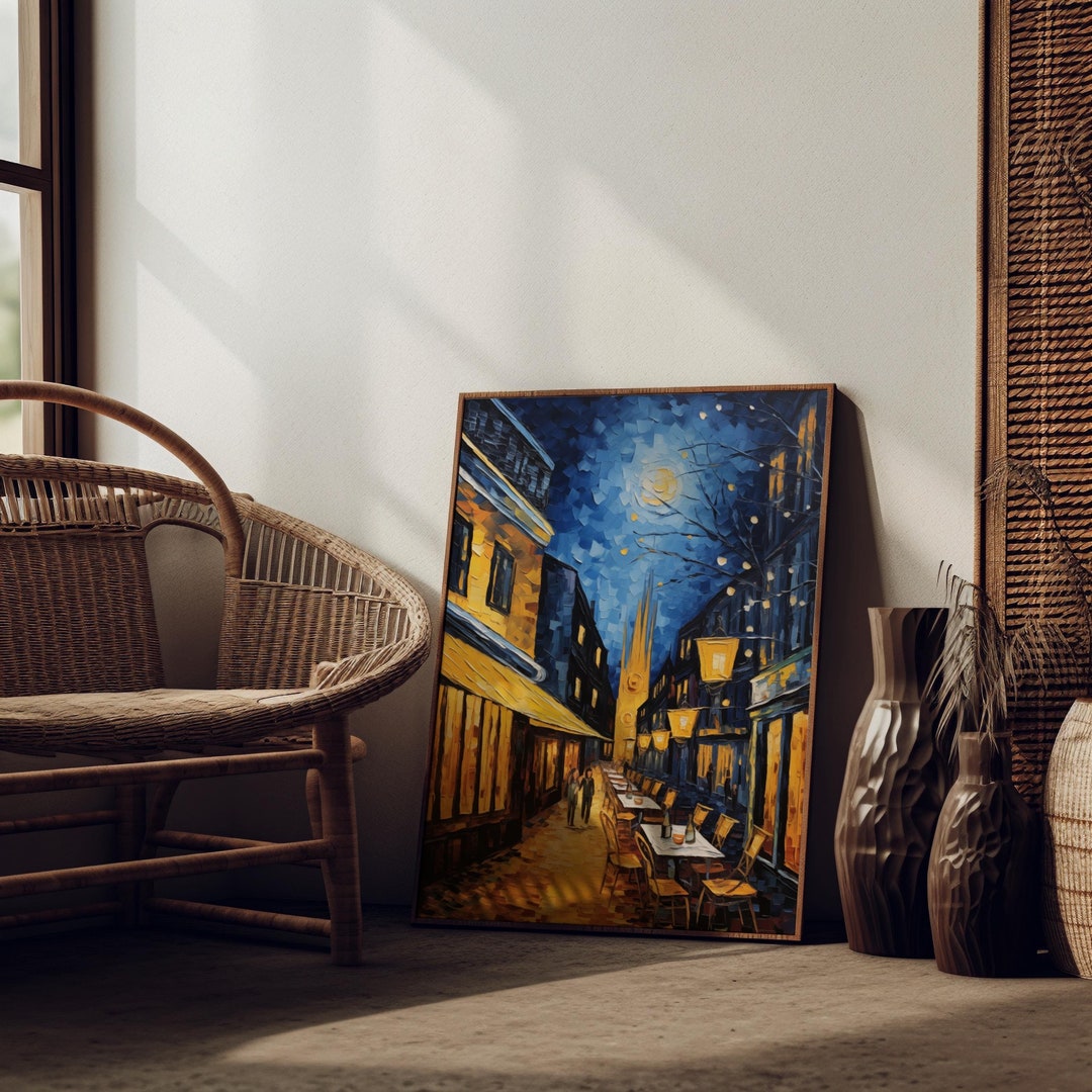Van Gogh Style French Scenery Painting, Cafe Terrace Night Exhibition ...