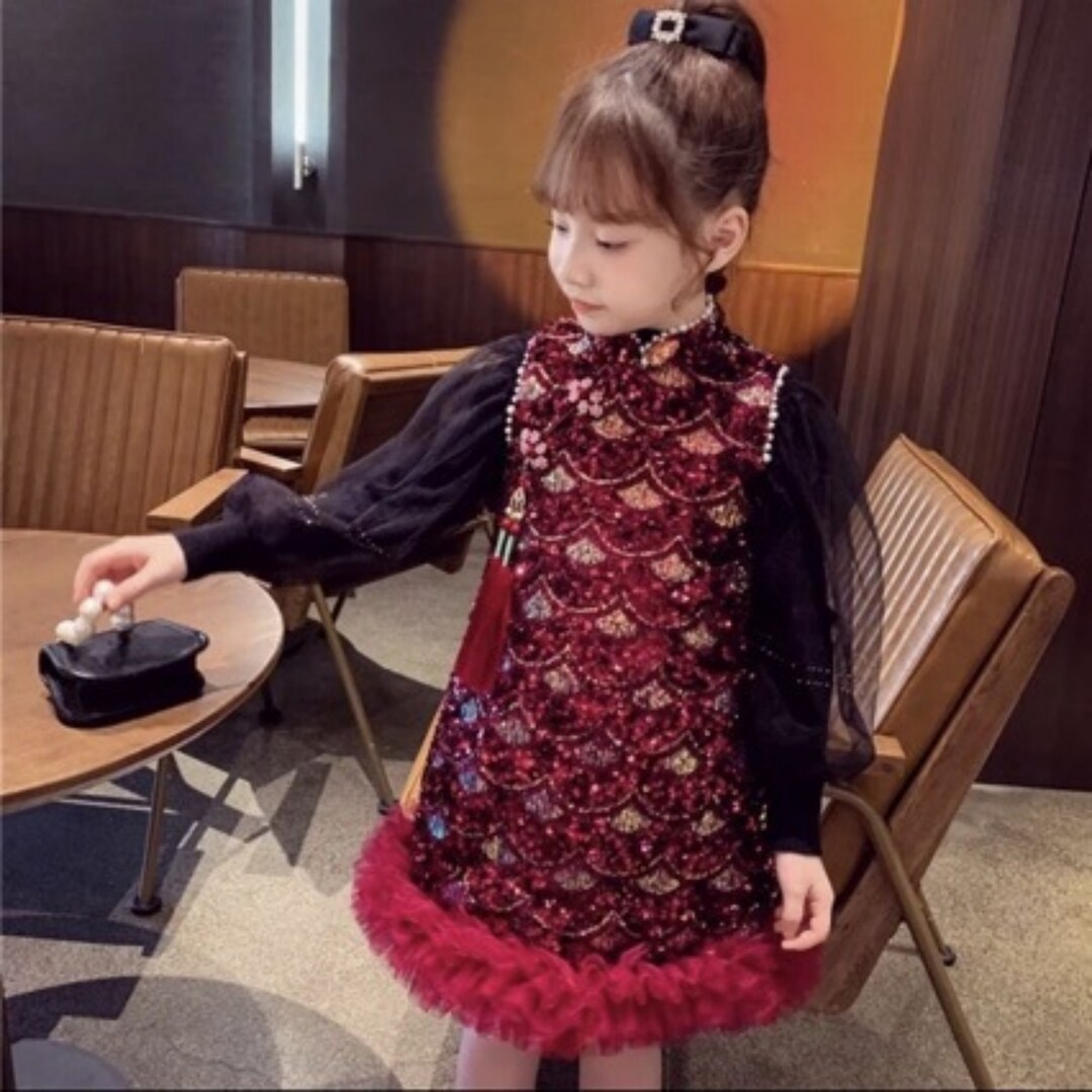 Chinese Cheongsam Dress for Girls Chinese Style Sequin Sundress for ...