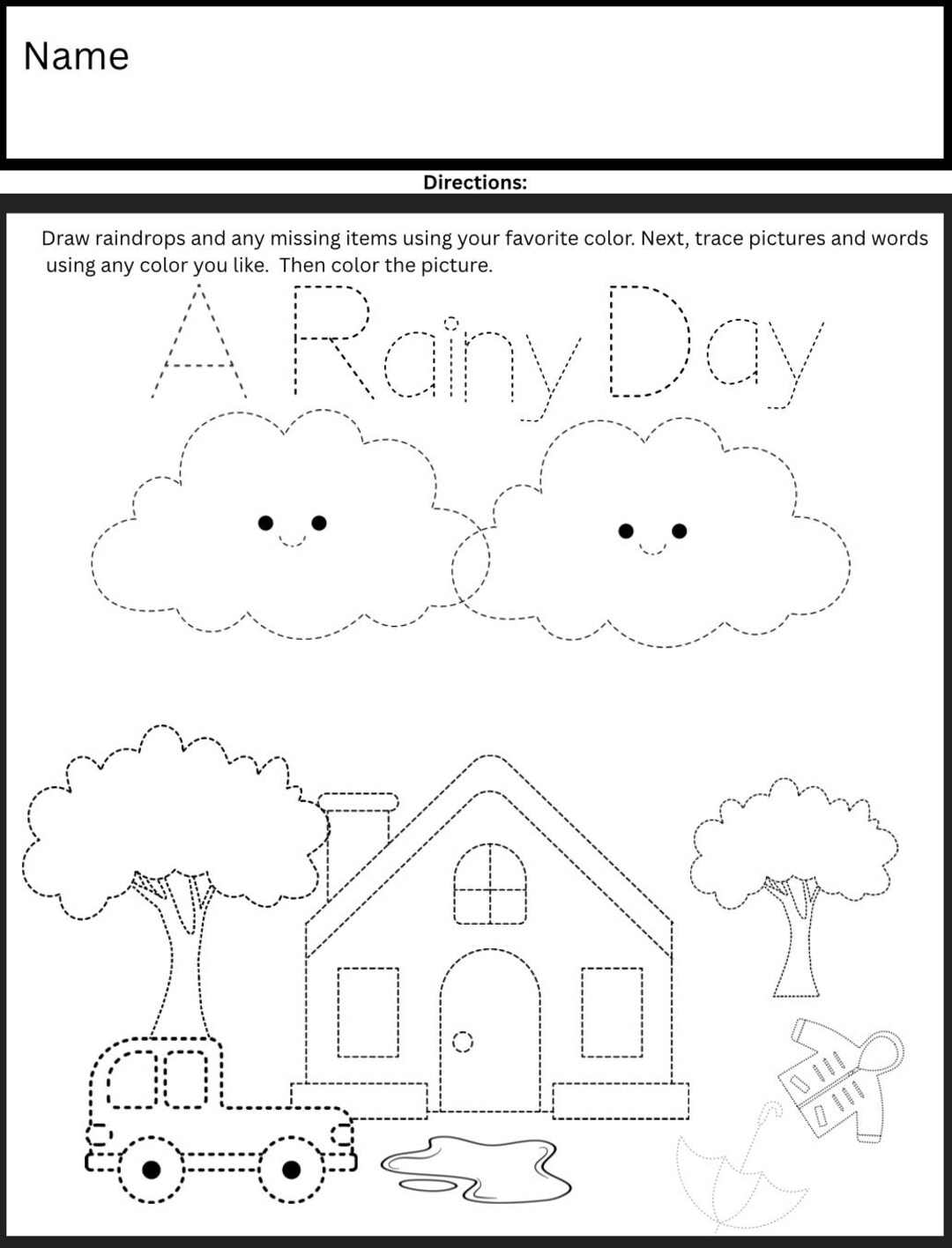 Rainy Day Tracing & Drawing Worksheets: Fine Motor Skills Activity ...