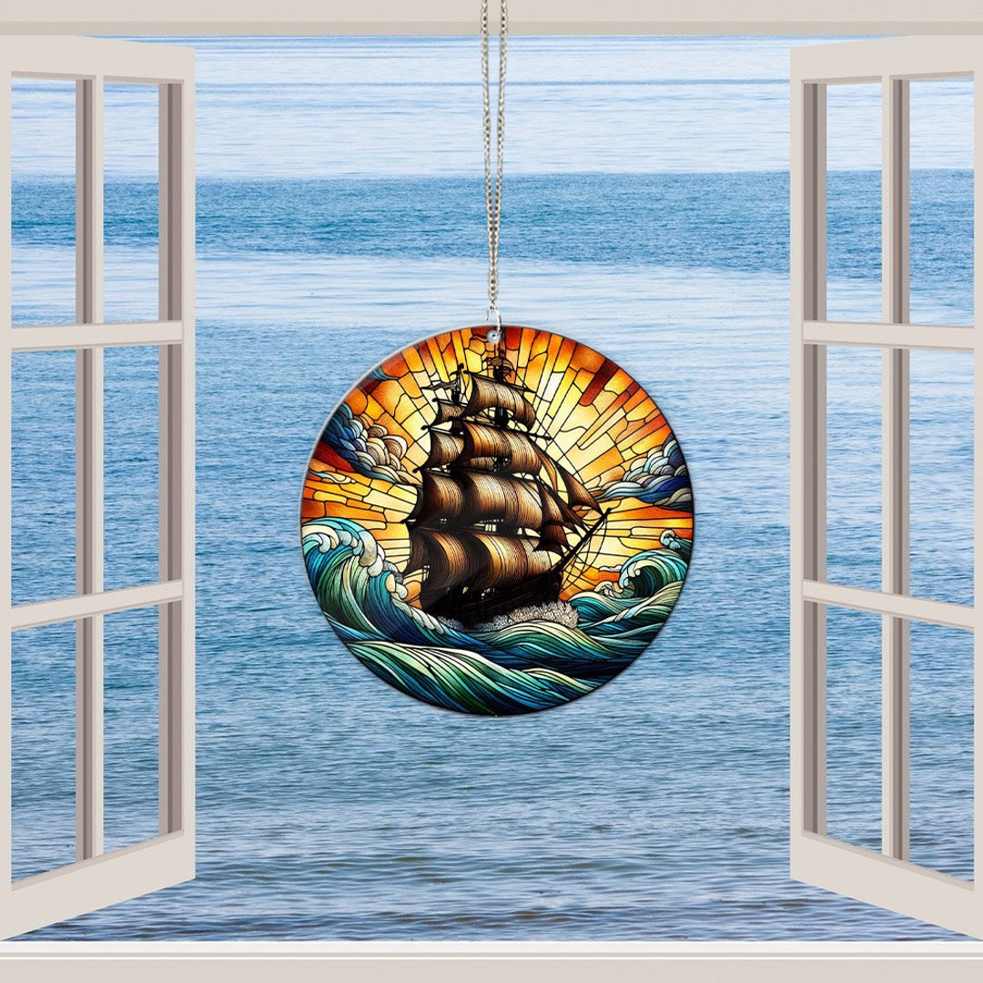 Sailing Ship ACRYLIC Window Hanging, Beach House Decor, Ocean Lover ...