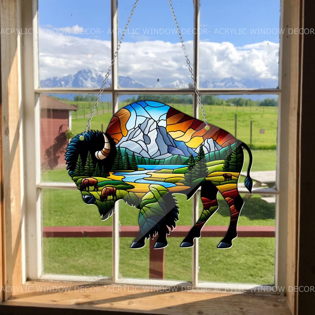 Bison National Park ACRYLIC Window Hanging, Bison Sign Art, National ...