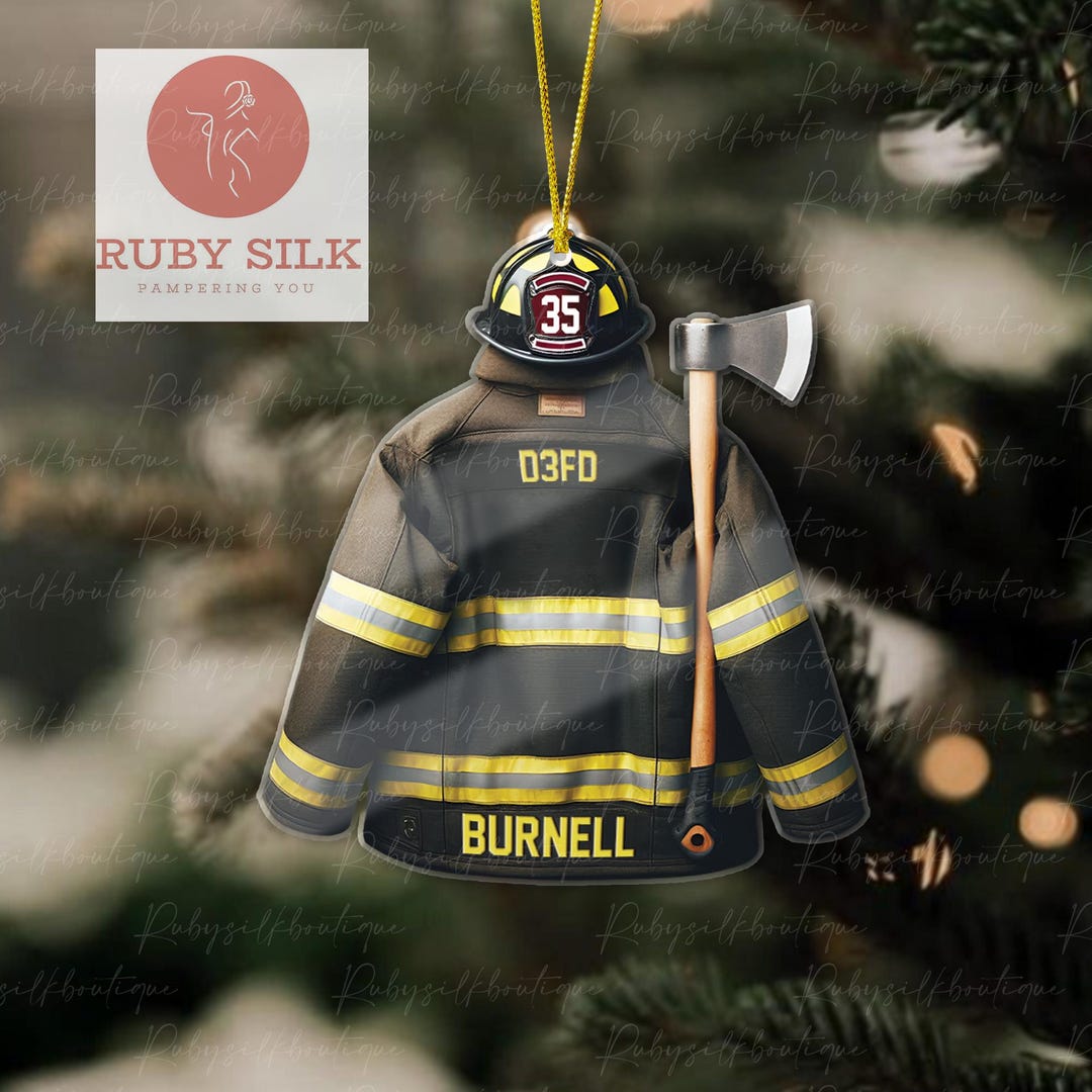 2D Flat Firefighter Uniform Ornament, Personalized Firefighter Gift ...