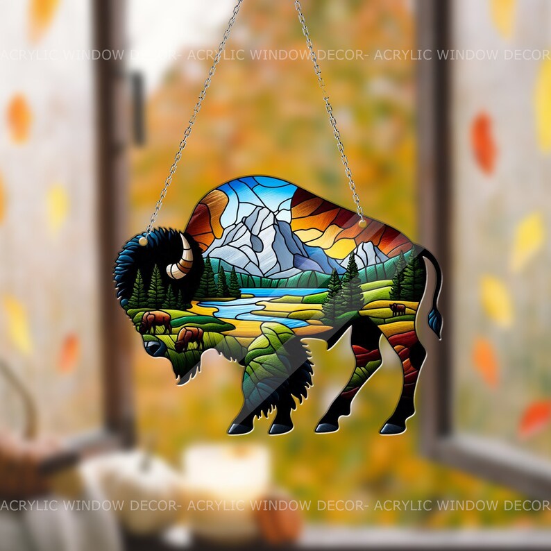 Bison National Park ACRYLIC Window Hanging, Bison Sign Art, National ...