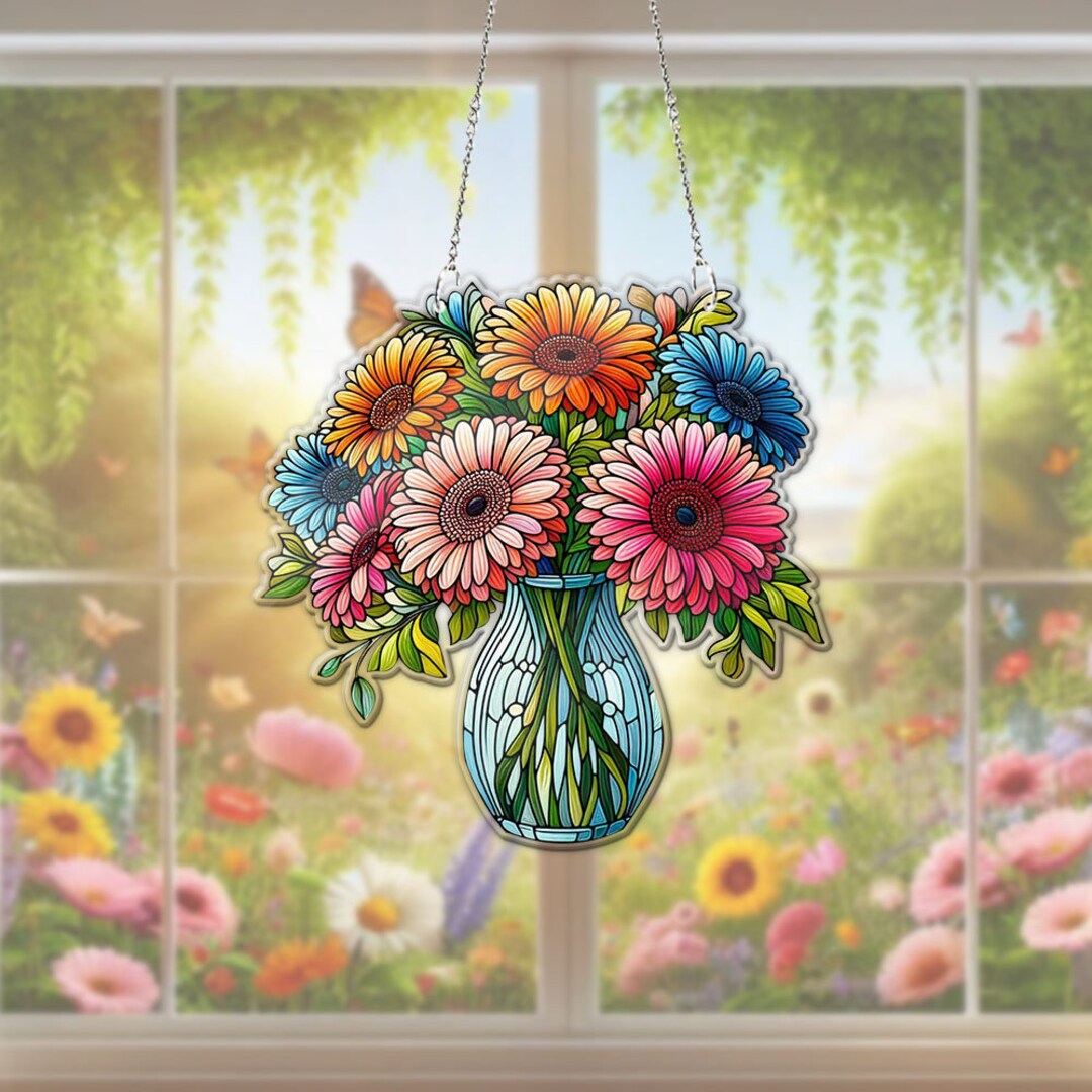 Gerbera Daisy Flower Vase ACRYLIC Window Hanging, Flower Lover Decor ...