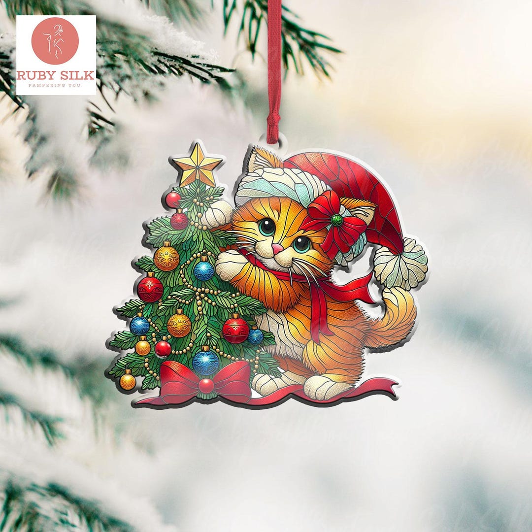 Personalized Orange Cat Decor Christmas Tree Ornament, Orange Cat ...