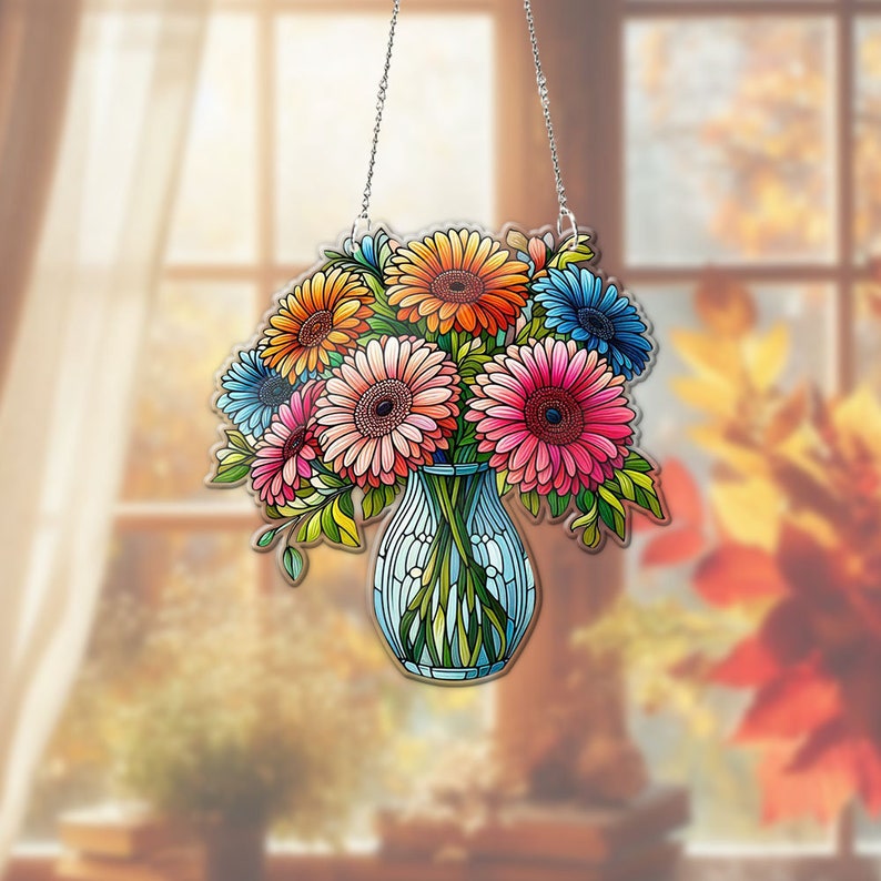 Gerbera Daisy Flower Vase ACRYLIC Window Hanging, Flower Lover Decor ...