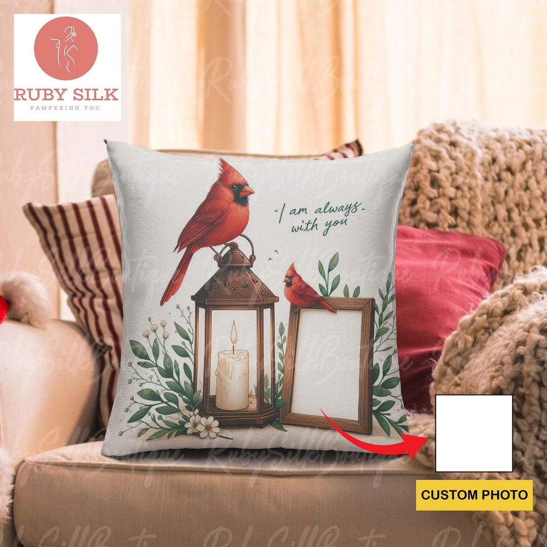 Custom Photo Red Cardinal Memorial Pillow, Cardinal Memorial Gift ...