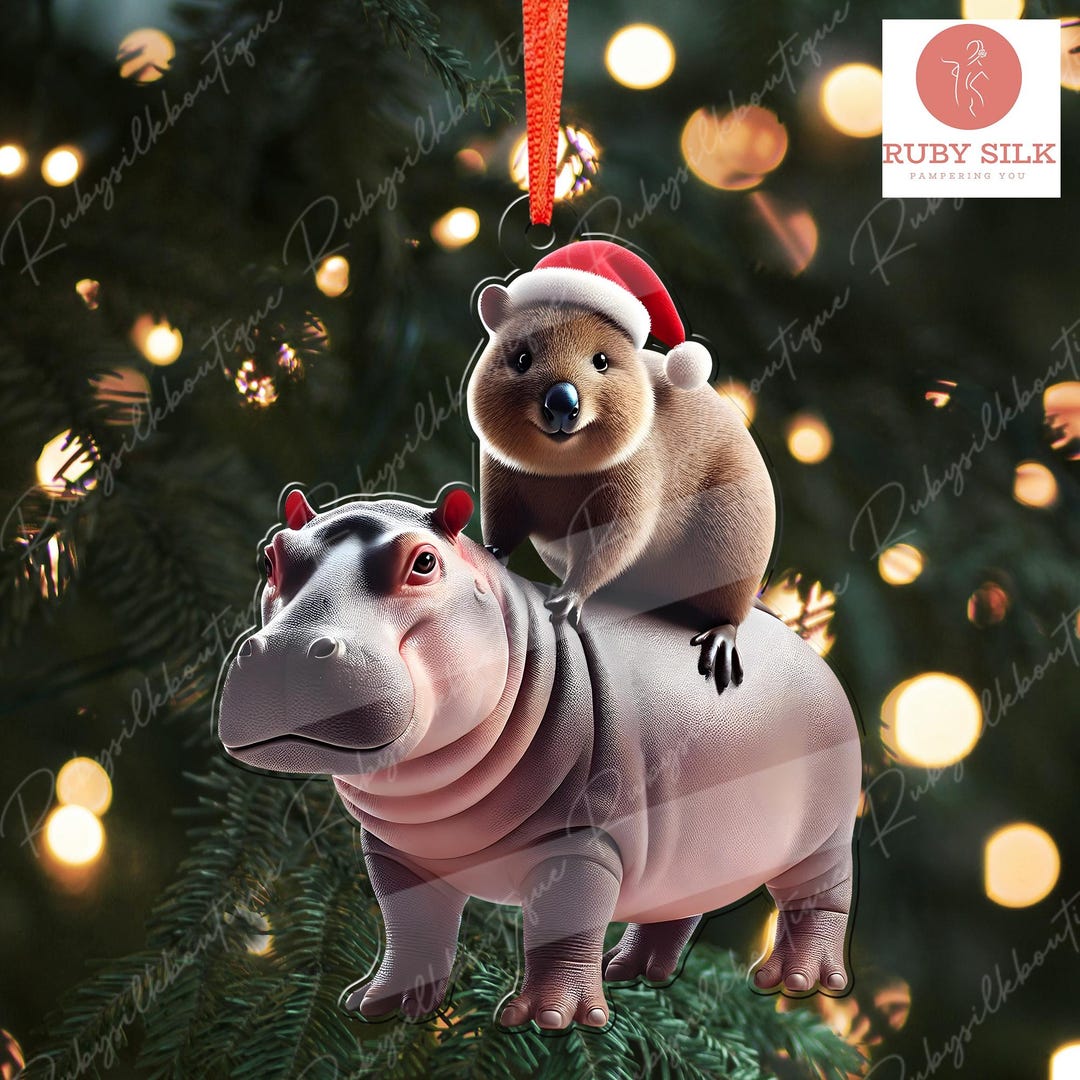 Quokka Stacking on Hippo 2D FLAT Ornament, Funny Christmas Ornament ...