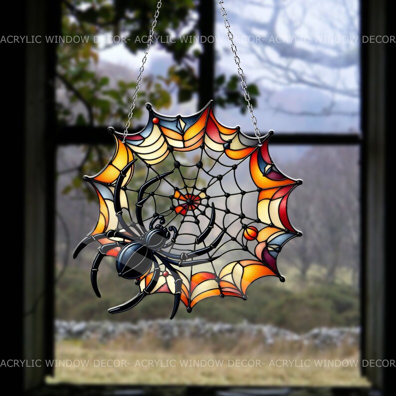 Spider and Its Web ACRYLIC Window Hanging, Gothic Spider Art Decor ...