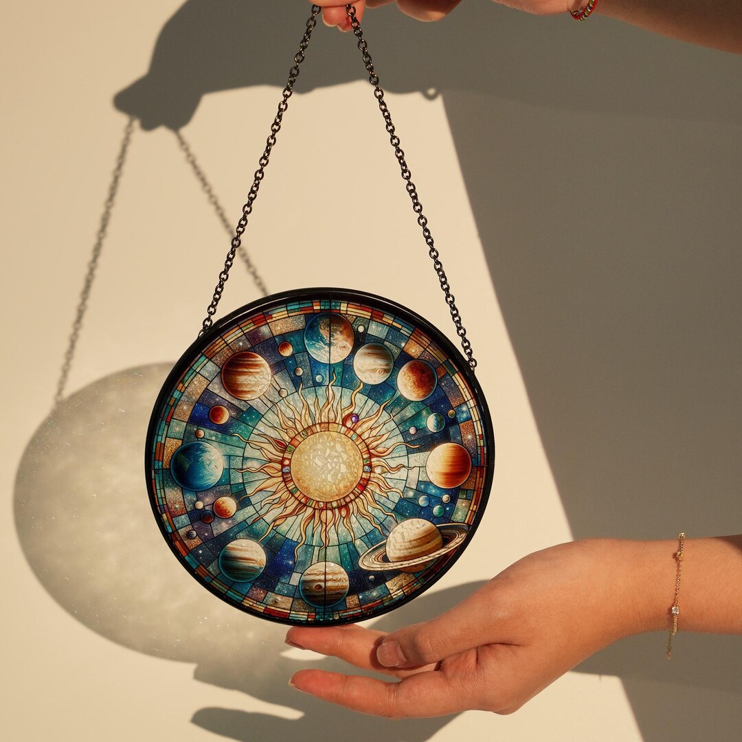 The Solar System GLASS SUNCATCHER, Astrology Night Home Decor, Universe ...