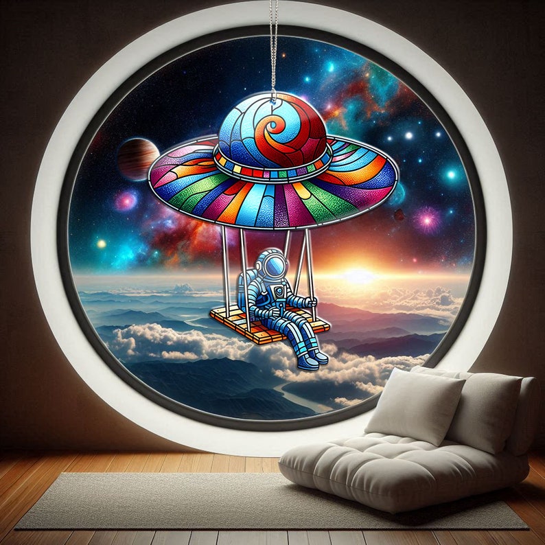 UFO With Astronaut ACRYLIC Window Hanging, Funny Astronaut Decor ...