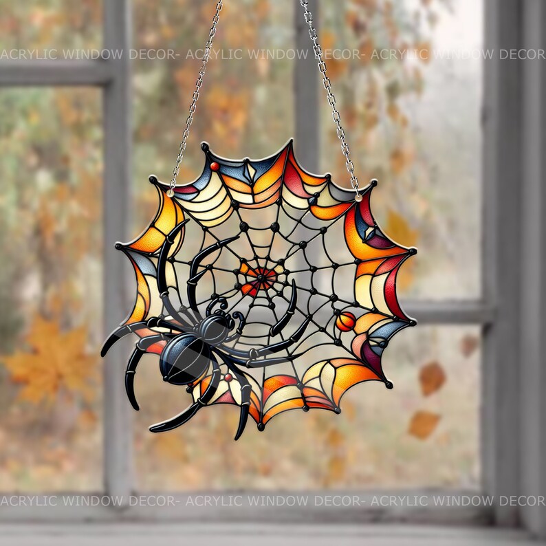 Spider and Its Web ACRYLIC Window Hanging, Gothic Spider Art Decor ...