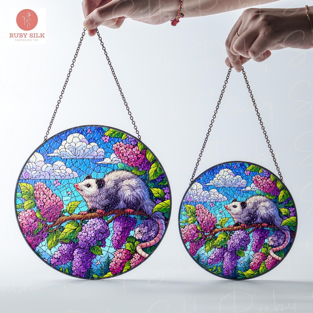 Possum on Lilac Tree Branch GLASS Decor, Floral Possum, Kute Possum ...