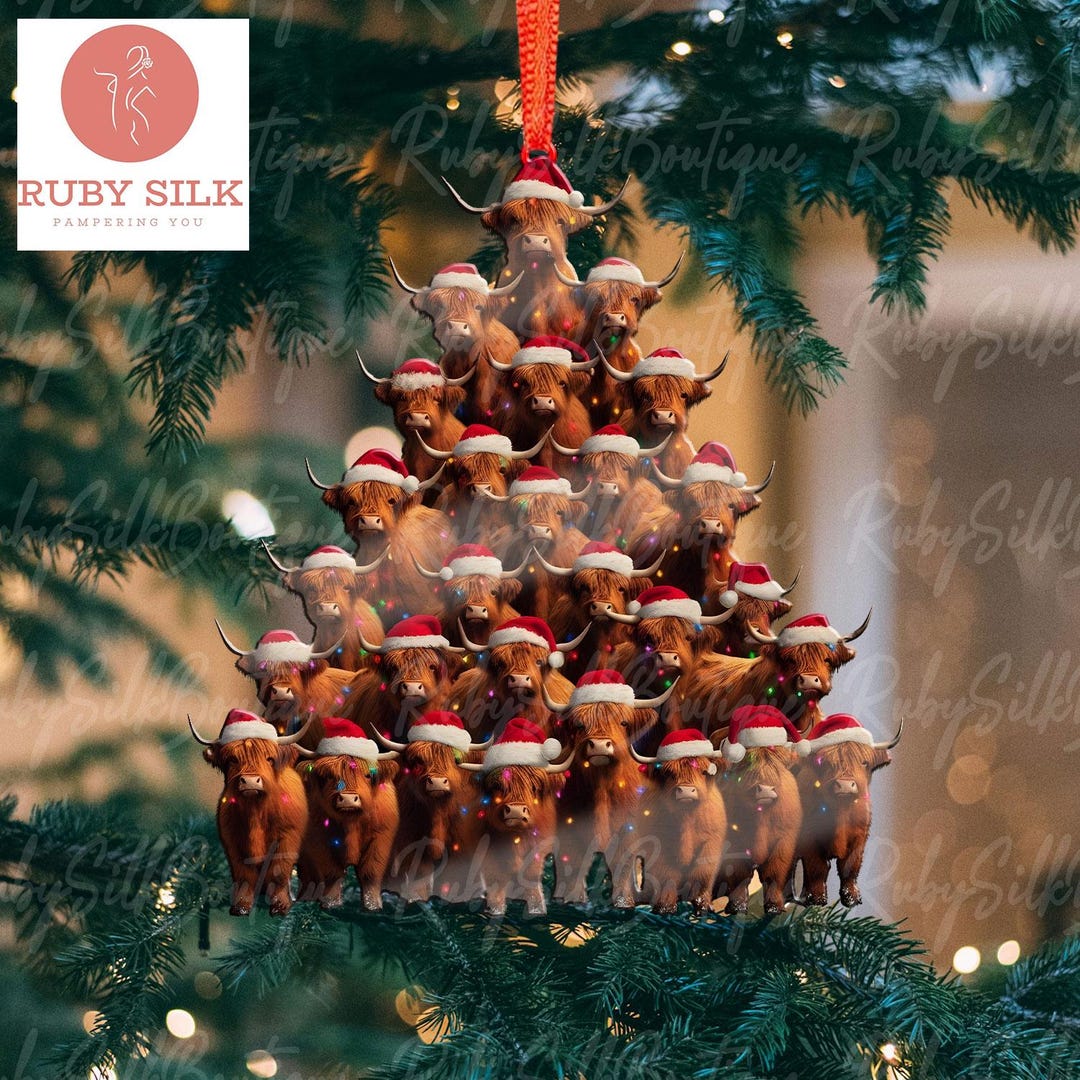 Highland Cow Christmas Tree 2D Flat Ornament, Highland Cow Decor ...