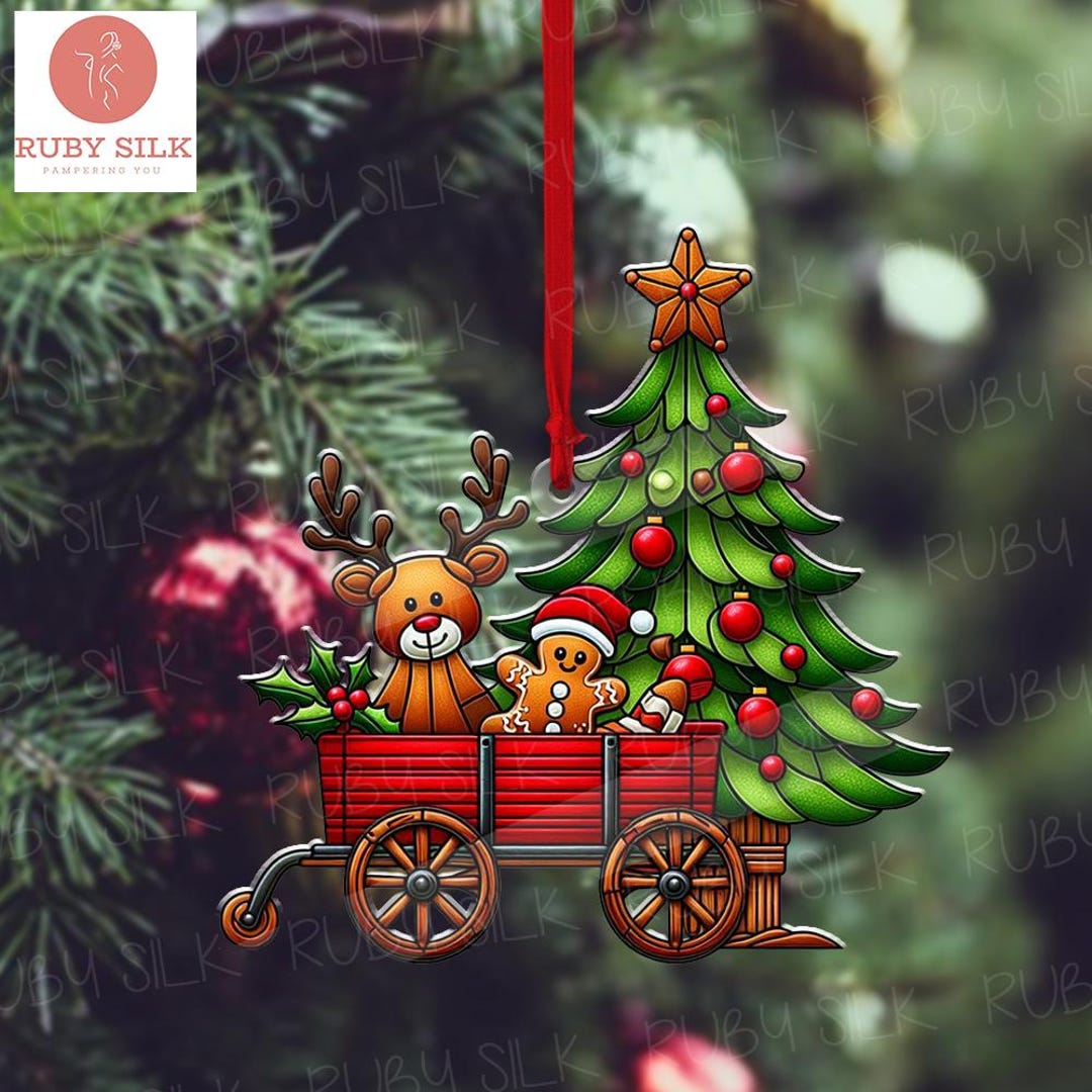 Reindeer Gingerbread Wagon Christmas Tree Ornament, Reindeer Ornament ...
