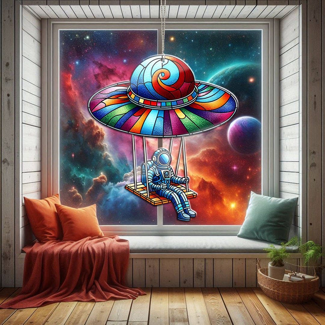 UFO With Astronaut ACRYLIC Window Hanging, Funny Astronaut Decor ...
