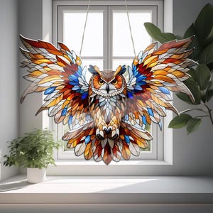 Flying Owl ACRYLIC Window Hanging, Artistic Owl Decor, Owl Home Gift ...