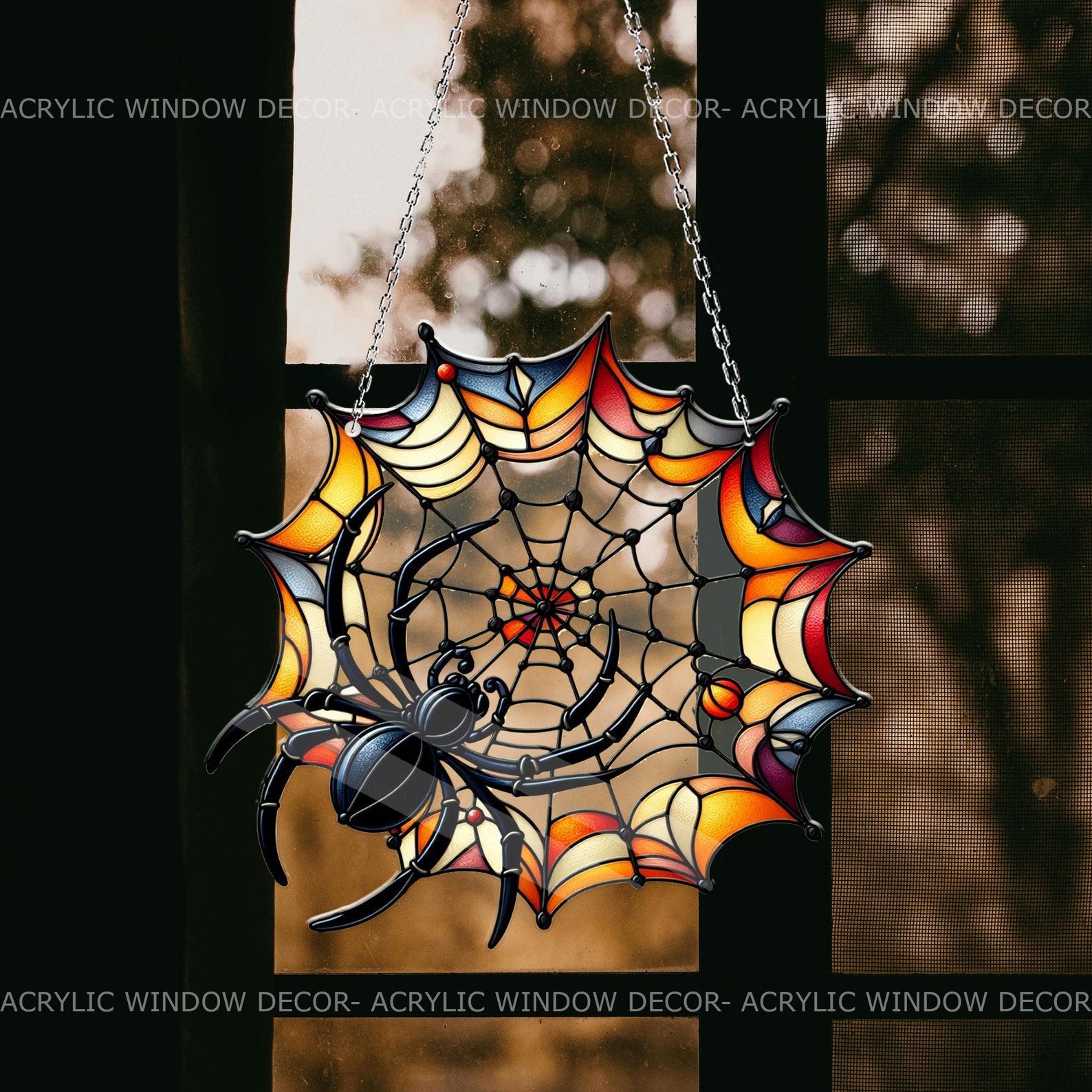Spider and Its Web ACRYLIC Window Hanging, Gothic Spider Art Decor ...