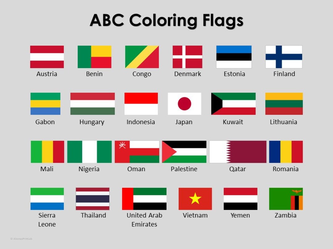 ABC World Flags Coloring Pages - Etsy