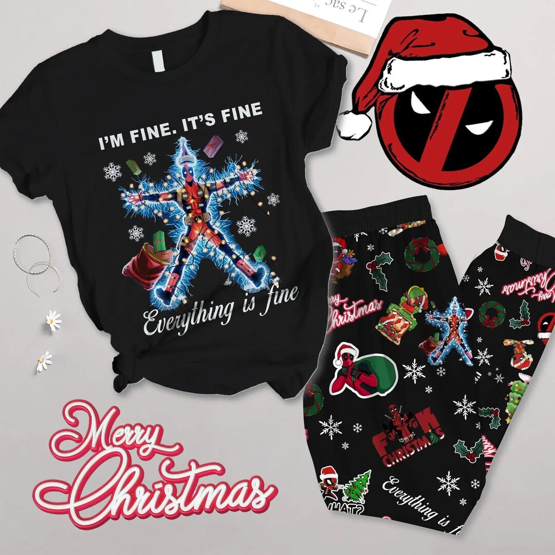 Funny Deadpool Pajamas Set, Superhero Holiday Pjs, Christmas Vacation ...