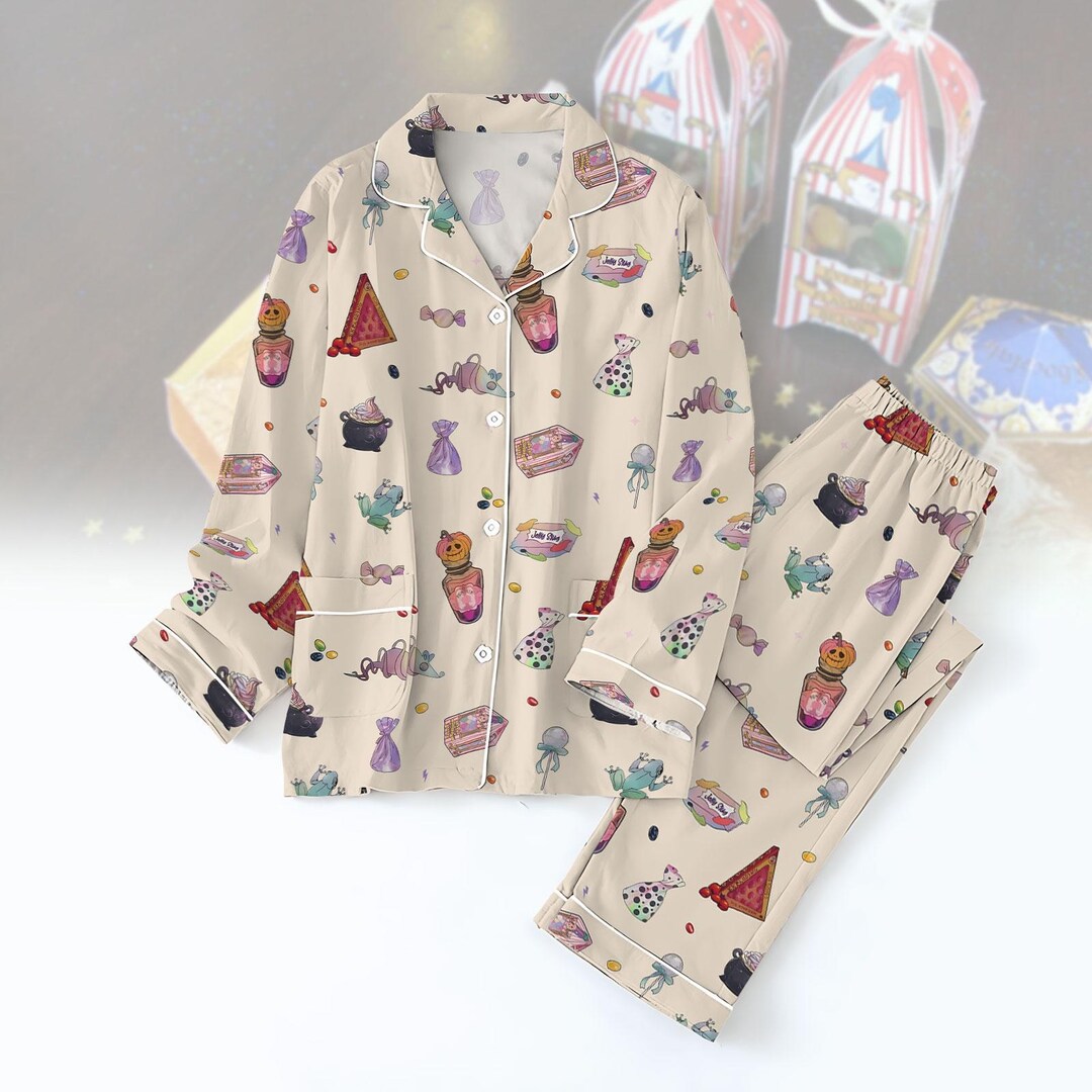 Wizard School Pajamas Set, Wizarding Snack Women Pajamas, Magic Candy ...