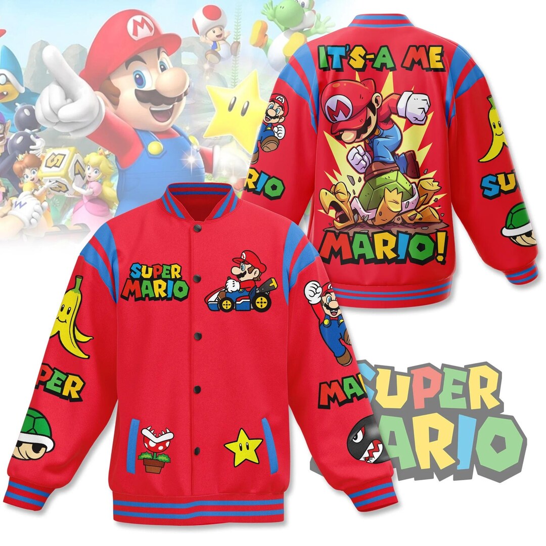 Super Mario Baseball Jacket, Mario Bros Jacket, Mario Jacket Men, Mario ...